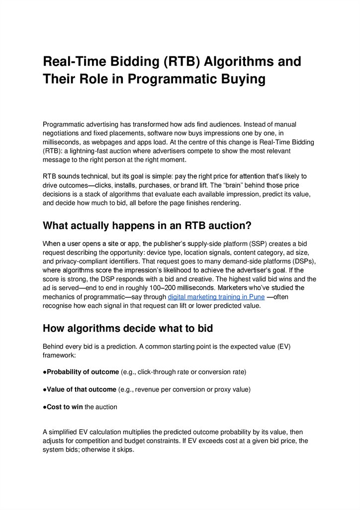 Real-Time Bidding (RTB) Algorithms and Their Role in Programmatic Buying - презентация онлайн