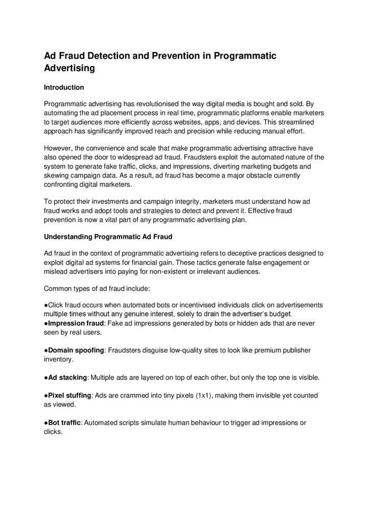Ad Fraud Detection and Prevention in Programmatic Advertising - презентация онлайн